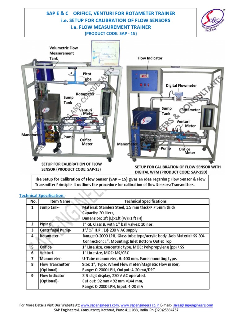 SAP-15 Flow Measurement Trainer | PDF | Flow Measurement | Pressure ...