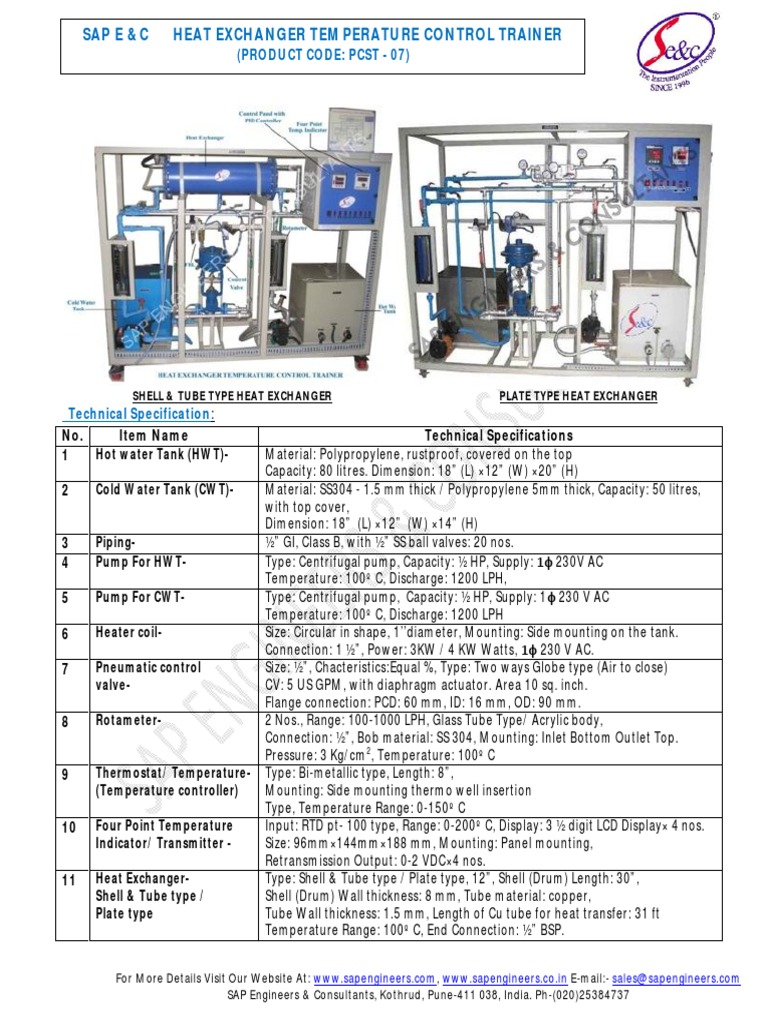 11 - Pcst-07-Heat Exchanger Temperature Control Trainer | PDF | Heat Exchanger | Pipe (Fluid ...
