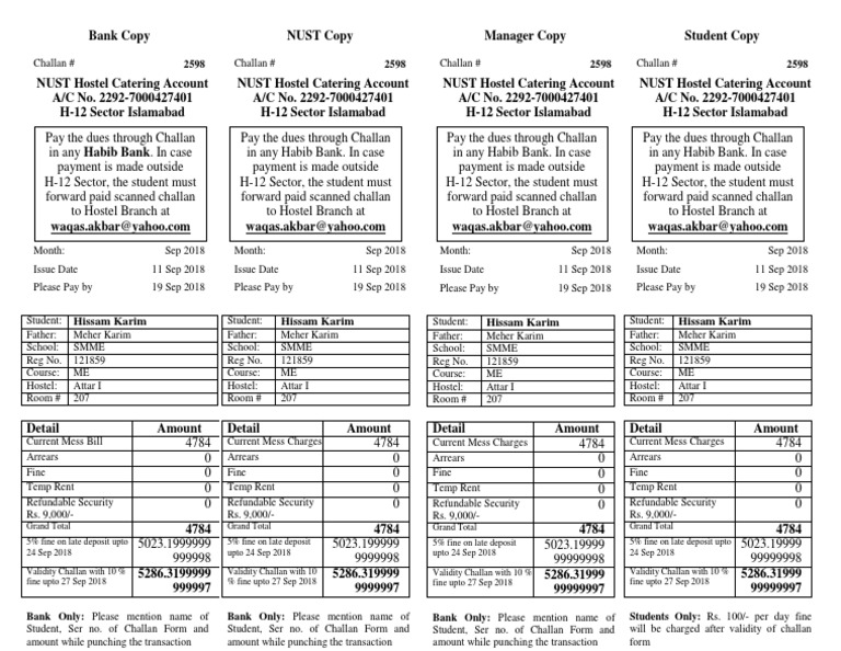 Sept Mess Bill PDF | PDF | Banking | Service Industries