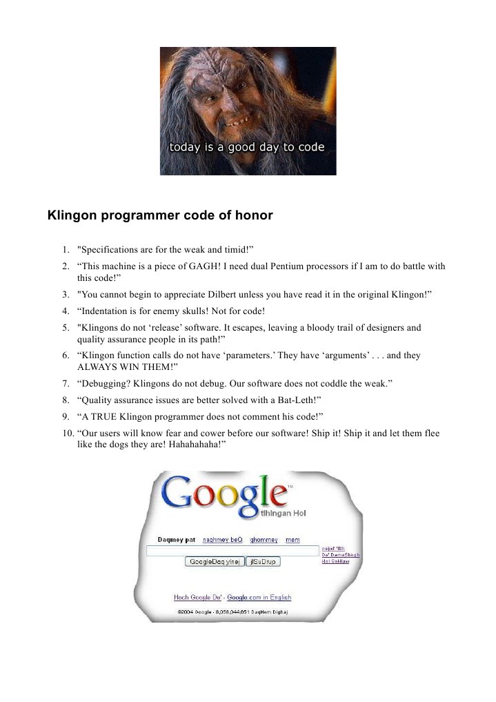 Klingon Programmers Code of Honor | PDF | Computers