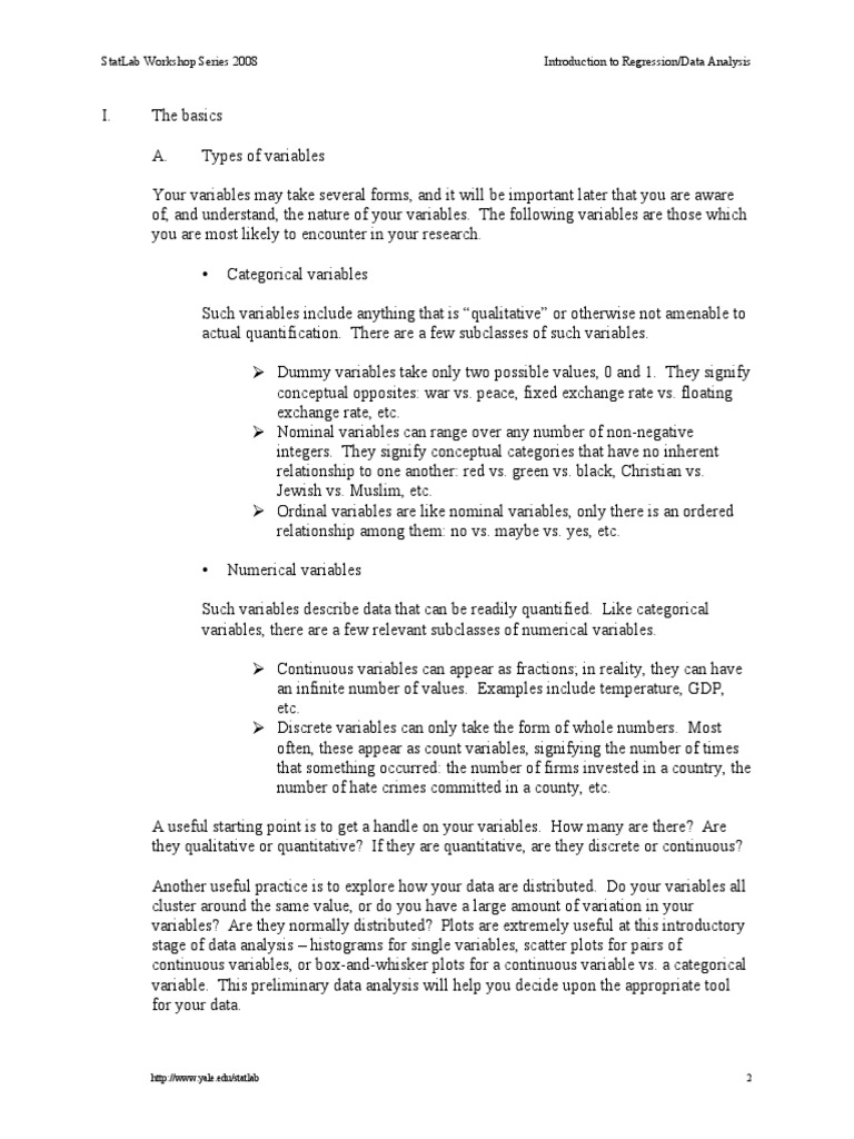 Statlab Workshop Series 2008 Introduction To Regression/Data Analysis | PDF | Categorical ...