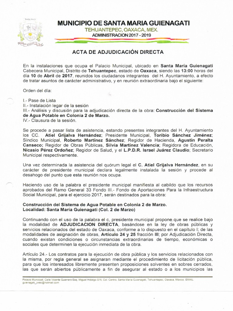 Acta de Adjudicacion Directa | PDF