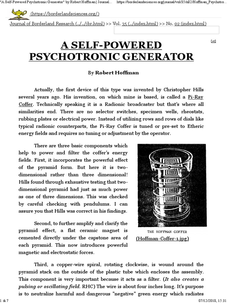 Hoffman Pi-Ray Coffer | PDF | Parapsychology | Electric Generator
