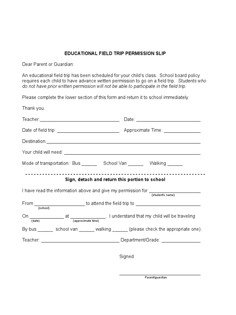 Field Trip Permission Slip | PDF
