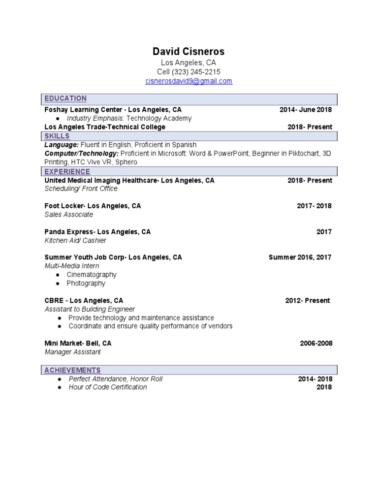 Davids Resume 18 | PDF