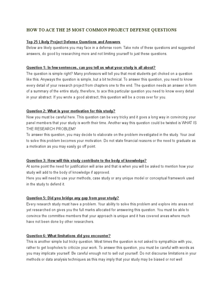 How To Ace The 25 Most Common Project Defense Questions | Download Free ...