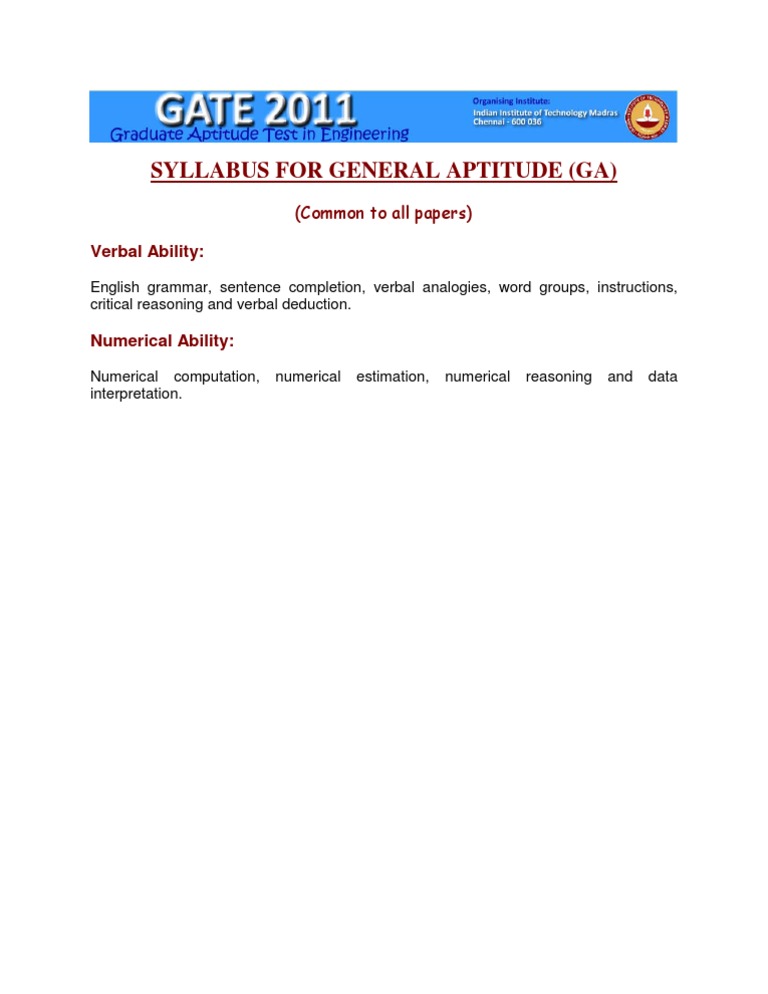 General Aptitude Syllabus Overview | PDF