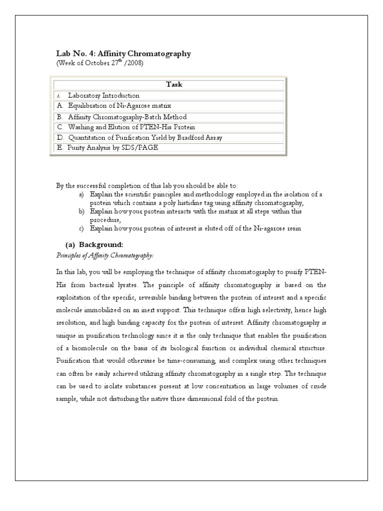 Lab No 4 - Affinity Chromatography | PDF | Protein Purification ...