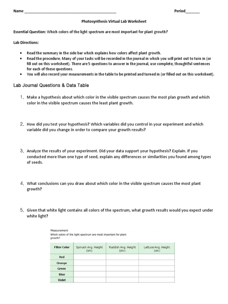 Photosynthesis Virtual Lab | Download Free PDF | Experiment | Light