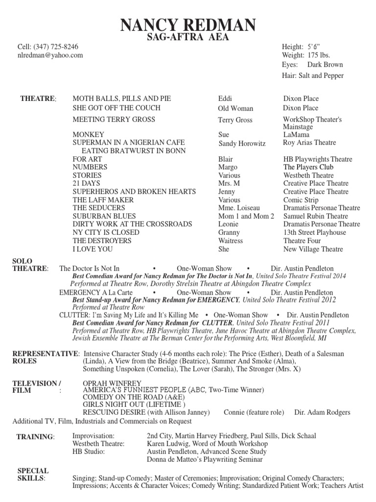 Redman Nancy Resume Newest 1 18 1 1 1 | PDF | Performing Arts ...