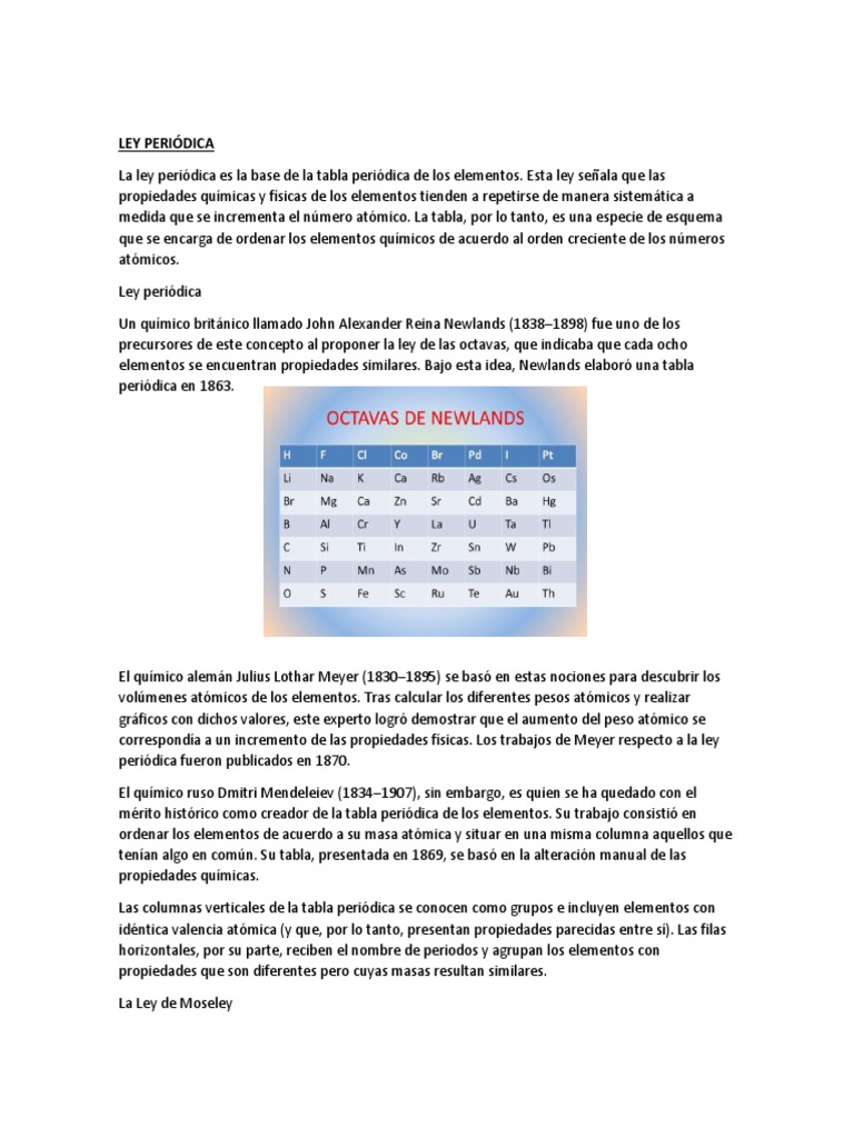 Ley Periodica | PDF | Tabla periódica | Física atómica