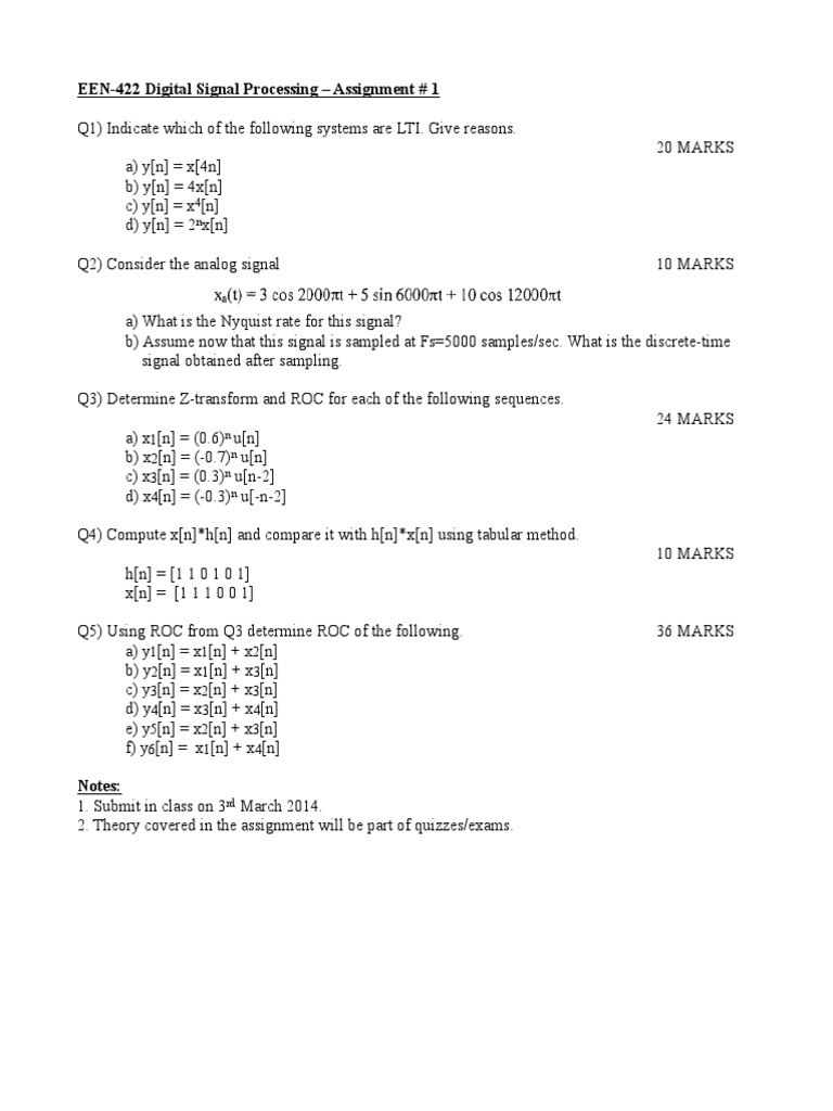 EEN-422 Digital Signal Processing - Assignment # 1 | PDF