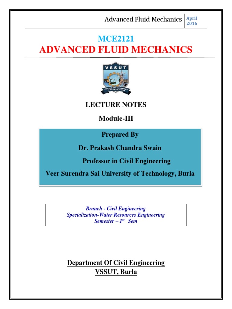 Advanced Fluid Mechanics: Lecture Notes Module-III | PDF | Fluid ...