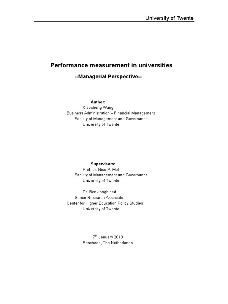 Performance Measurement in Universities: University of Twente | PDF ...