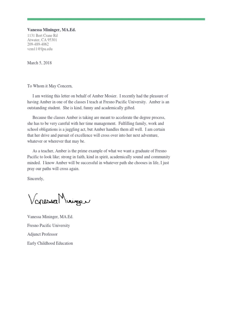 Recommendation Letter for Amber Mosier | PDF | Language Arts ...