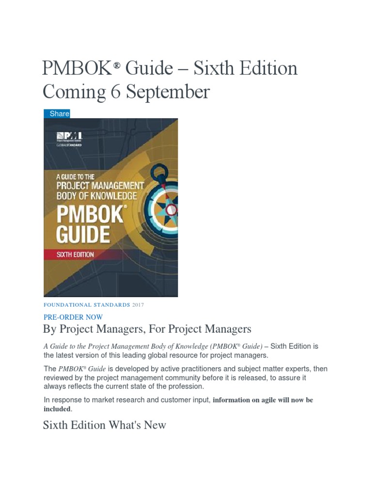 Pmbok Guide - Sixth Edition Coming 6 September: by Project Managers ...