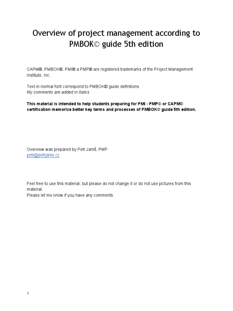 Overview of Project Management According To PMBOK© Guide 5th Edition ...
