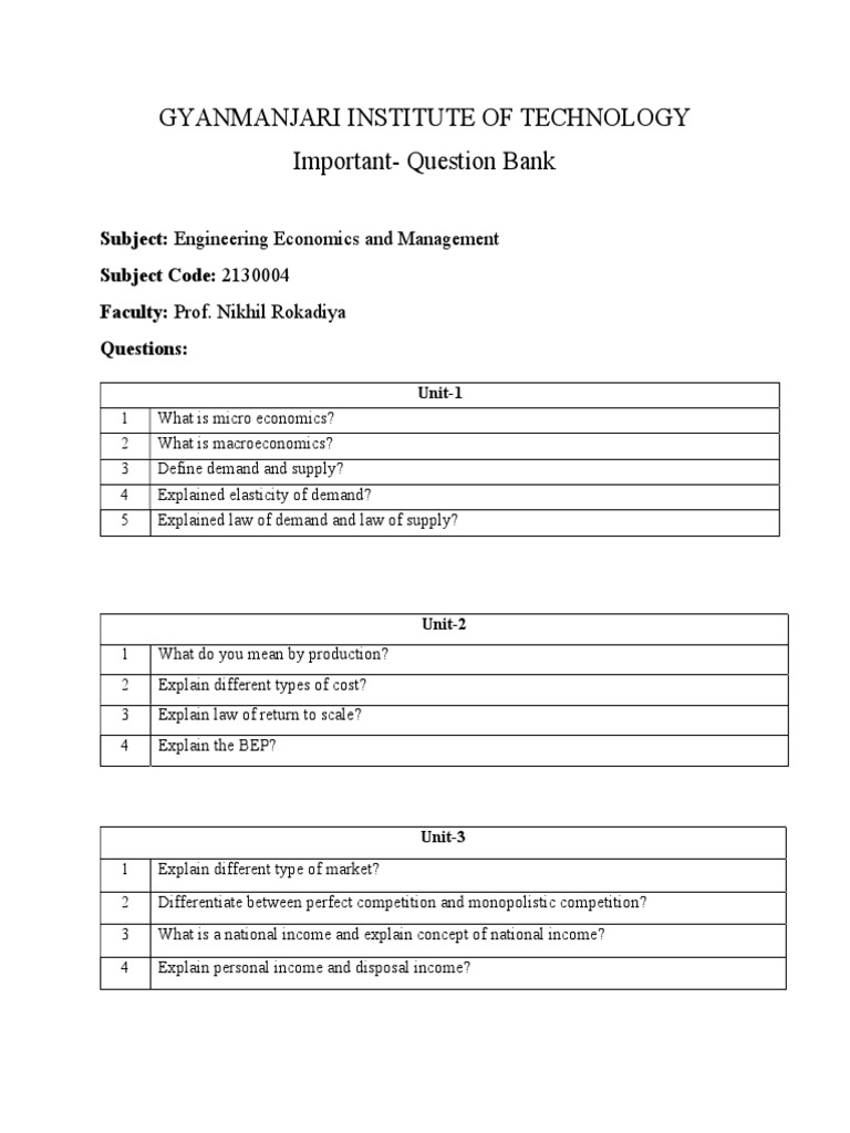 EEM Important - Question Bank | PDF | Economics | Business Ethics