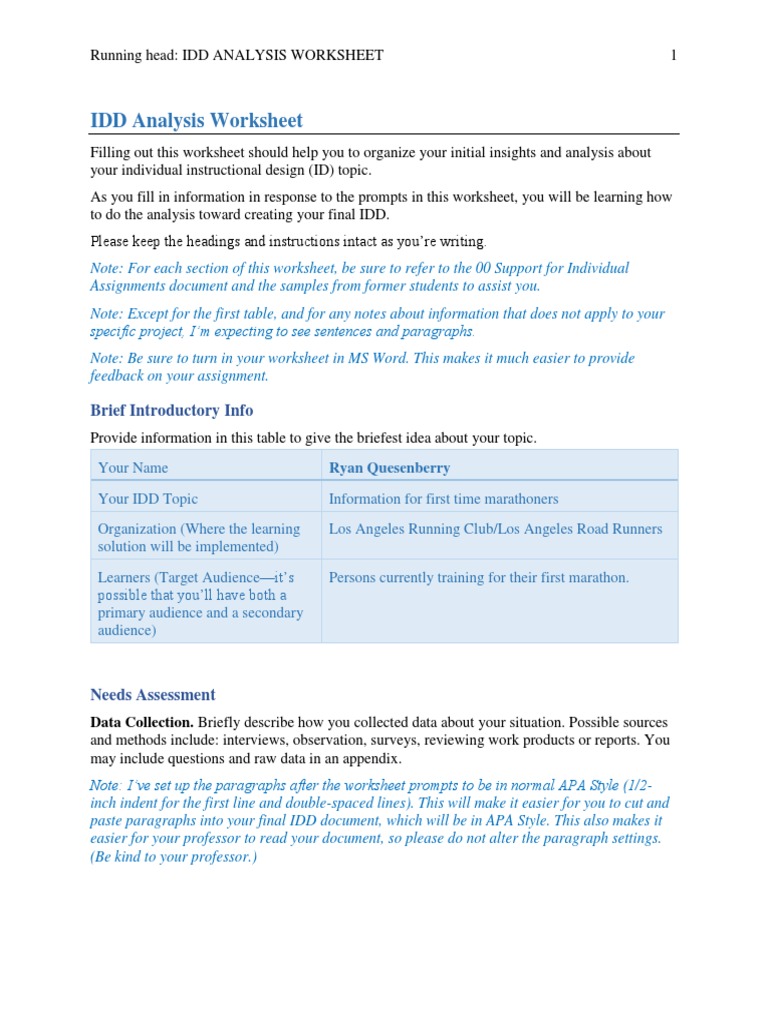 IDD Analysis Worksheet: Brief Introductory Info | PDF | Educational ...
