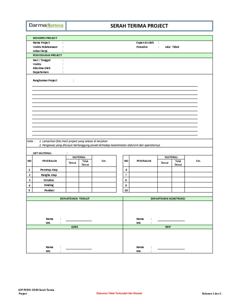 Form Serah Terima Project | PDF