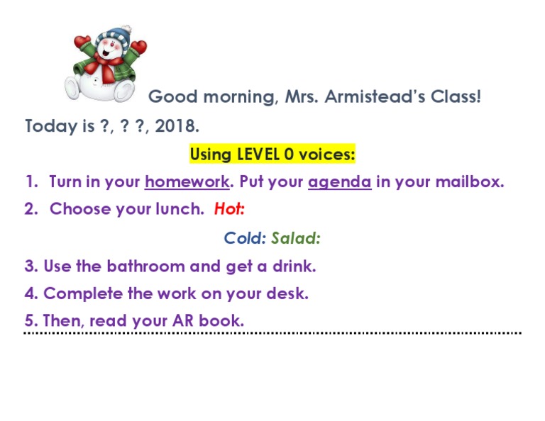 Good Morning, Mrs. Armistead's Class! Today Is ?, ? ?, 2018 | PDF