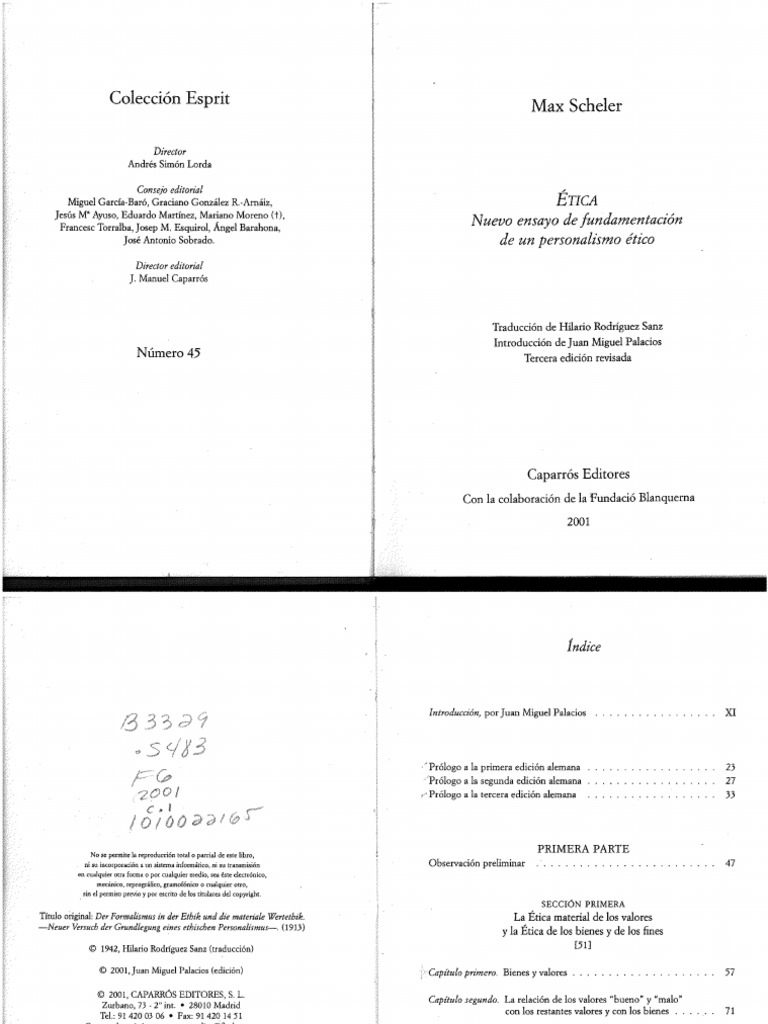 Scheler Max Etica El Formalismo en La Etica y La Etica Material de Los ...