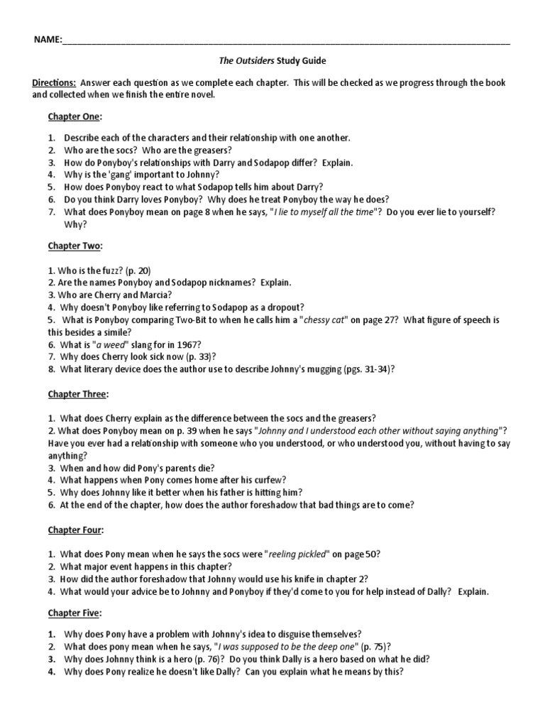 Outsiders Study Guide | PDF