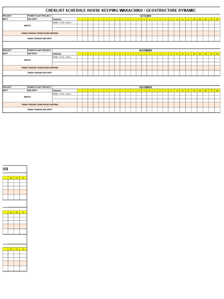Checklist House Keeping | PDF | Healthcare Management | Healthcare Quality