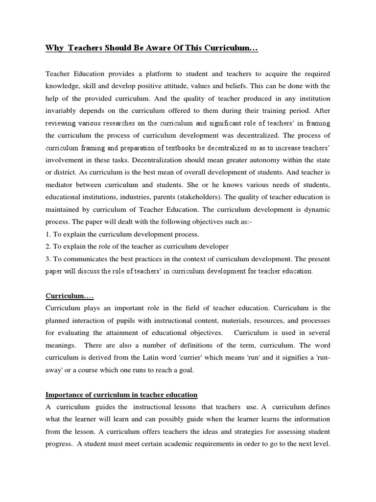 Why Teachers Should Be Aware of This Curriculum | PDF | Curriculum ...