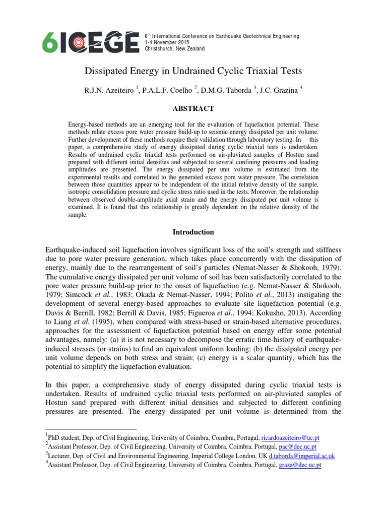 Analysis of Energy Dissipation in Undrained Cyclic Triaxial Tests on ...