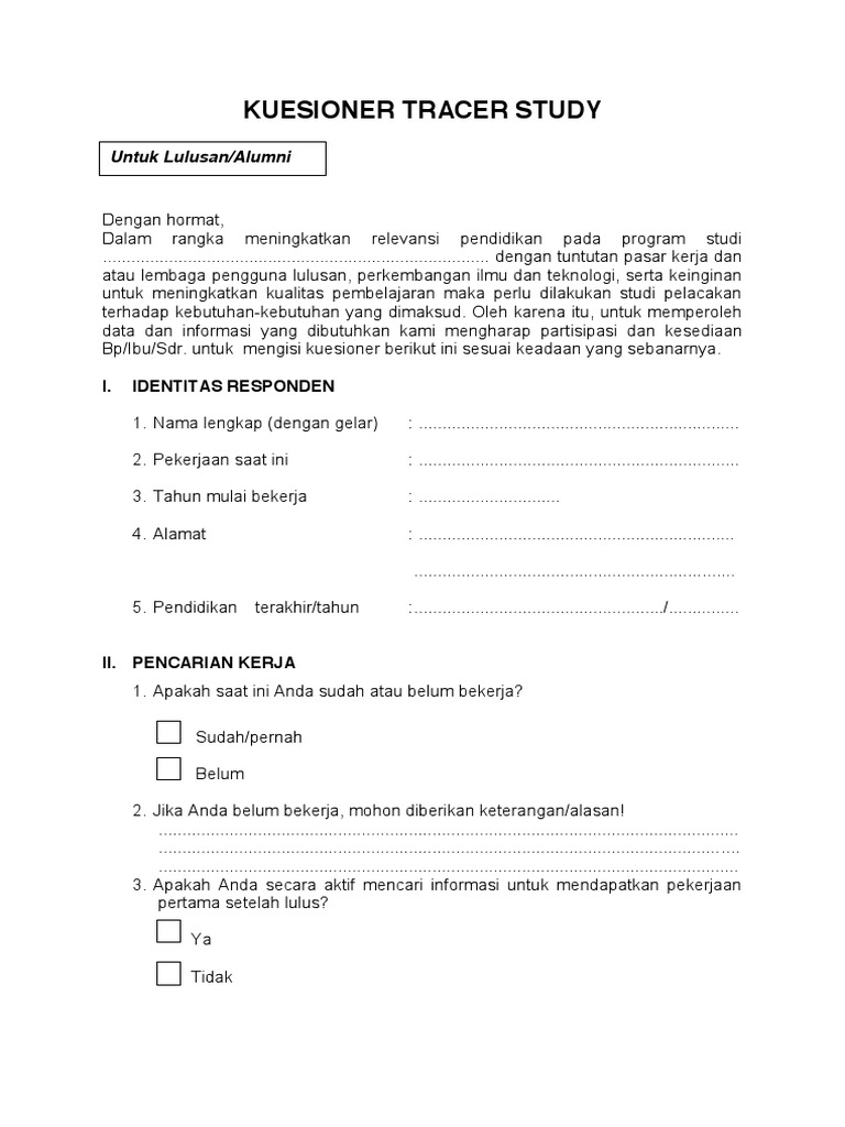 Instrumen Kuesioner Tracer Study PDF | PDF