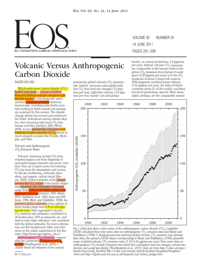 Volcanic Versus Anthropogenic Carbon Dioxide (2011 EOS) PDF | PDF ...