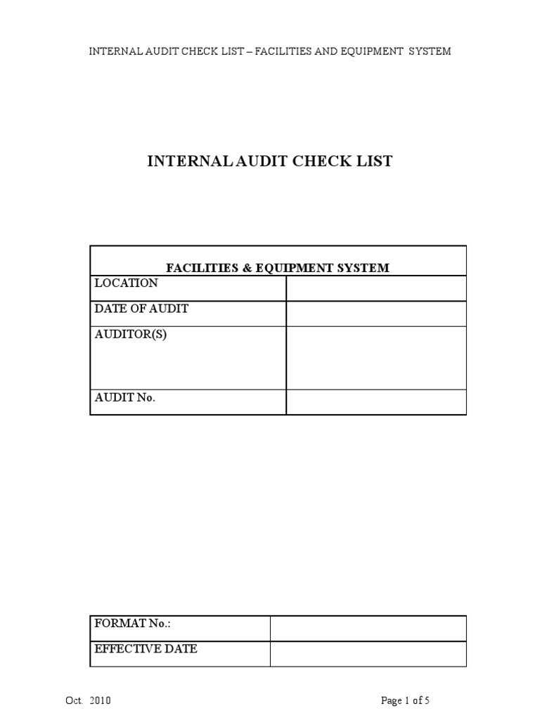Internal Audit Checklist for Facilities | PDF | Calibration | Internal ...