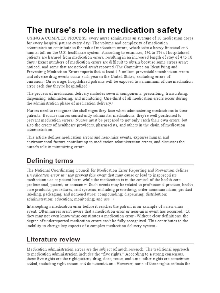 The Nurse's Role in Medication Safety | PDF | Medical Error | Patient ...