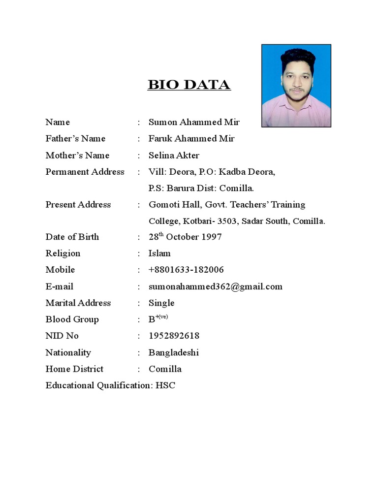 Curriculum Vitae of Sumon Ahmed Mir. | PDF