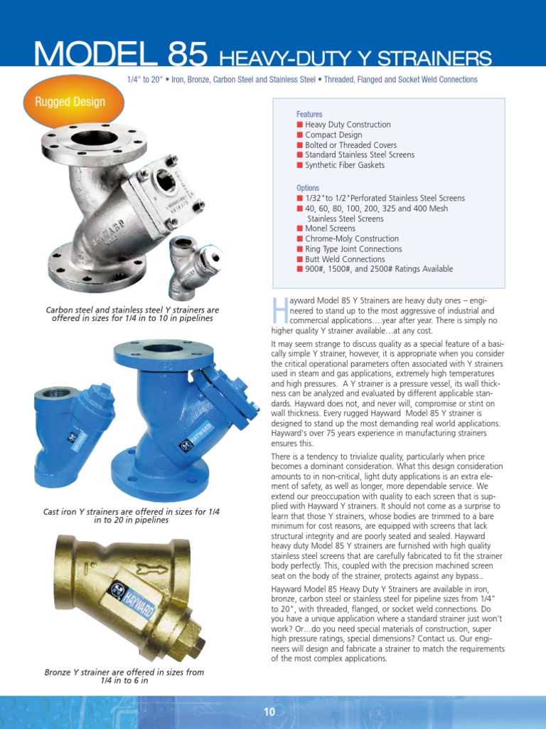 Model 85: Heavy-Duty Y Strainers | Download Free PDF | Steel | Pressure