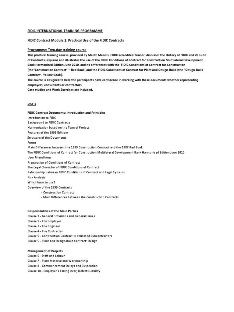 Fidic Module 1 International Training Programme | PDF | Arbitration | Employment