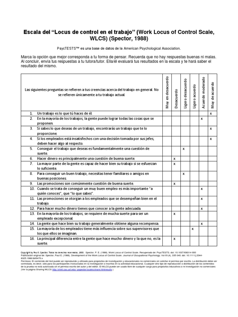 Escala Del Locus de Control en El Trabajo Con Calificción | PDF | Ocio