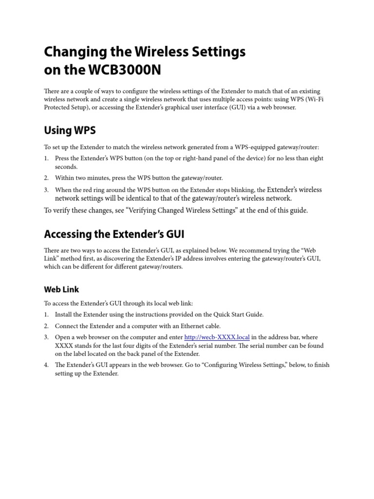 WCB3000N Wireless Settings Guide | PDF | Wi Fi | Computer Network