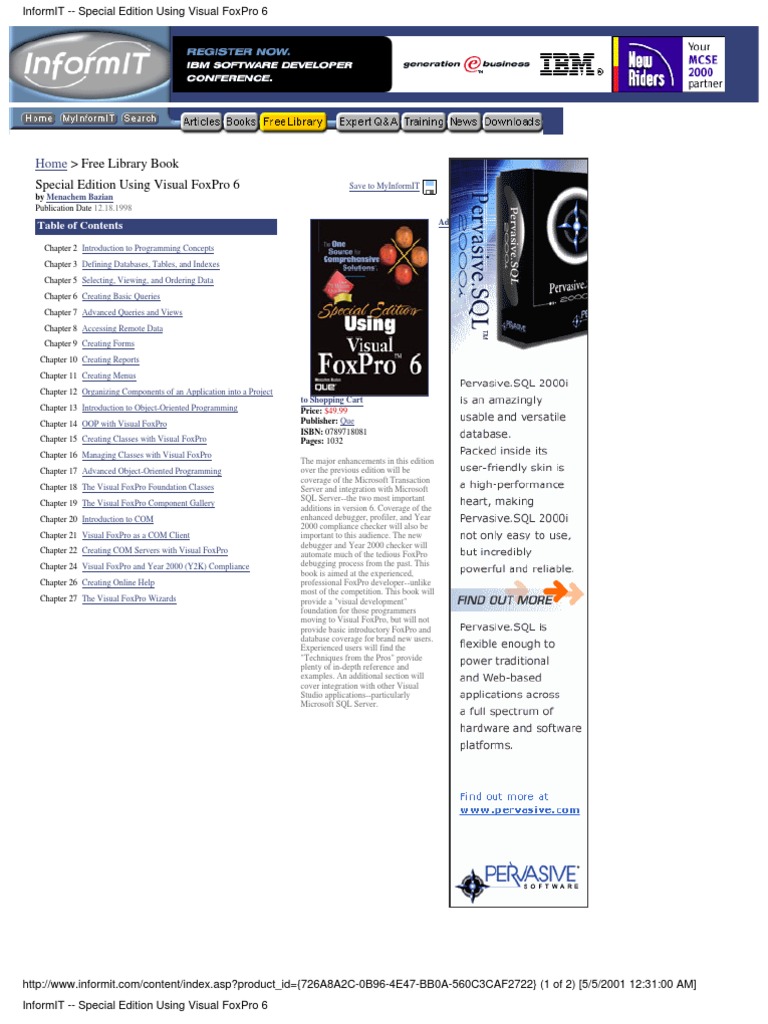 Que - Special Edition Using Visual FoxPro 6 | PDF | Subroutine | Variable (Computer Science)