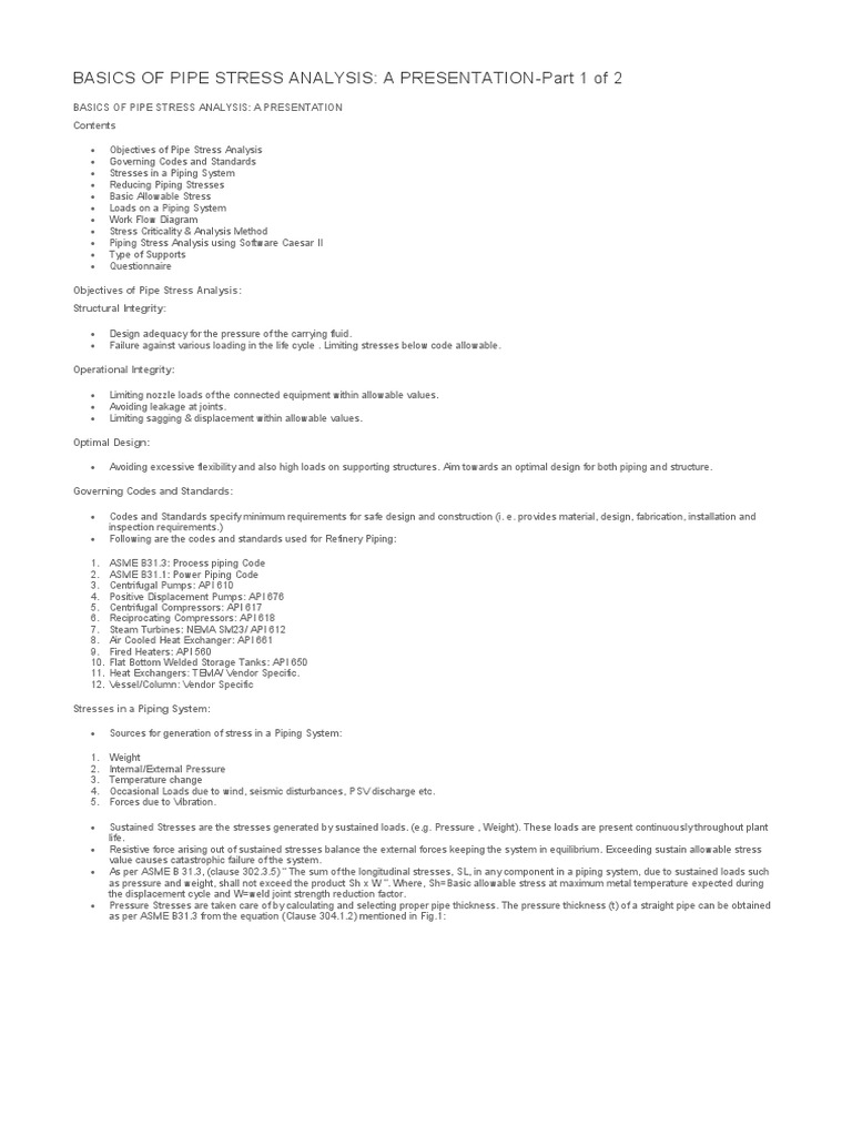 Basics of Pipe Stress Analysis-Part | PDF | Pipe (Fluid Conveyance ...