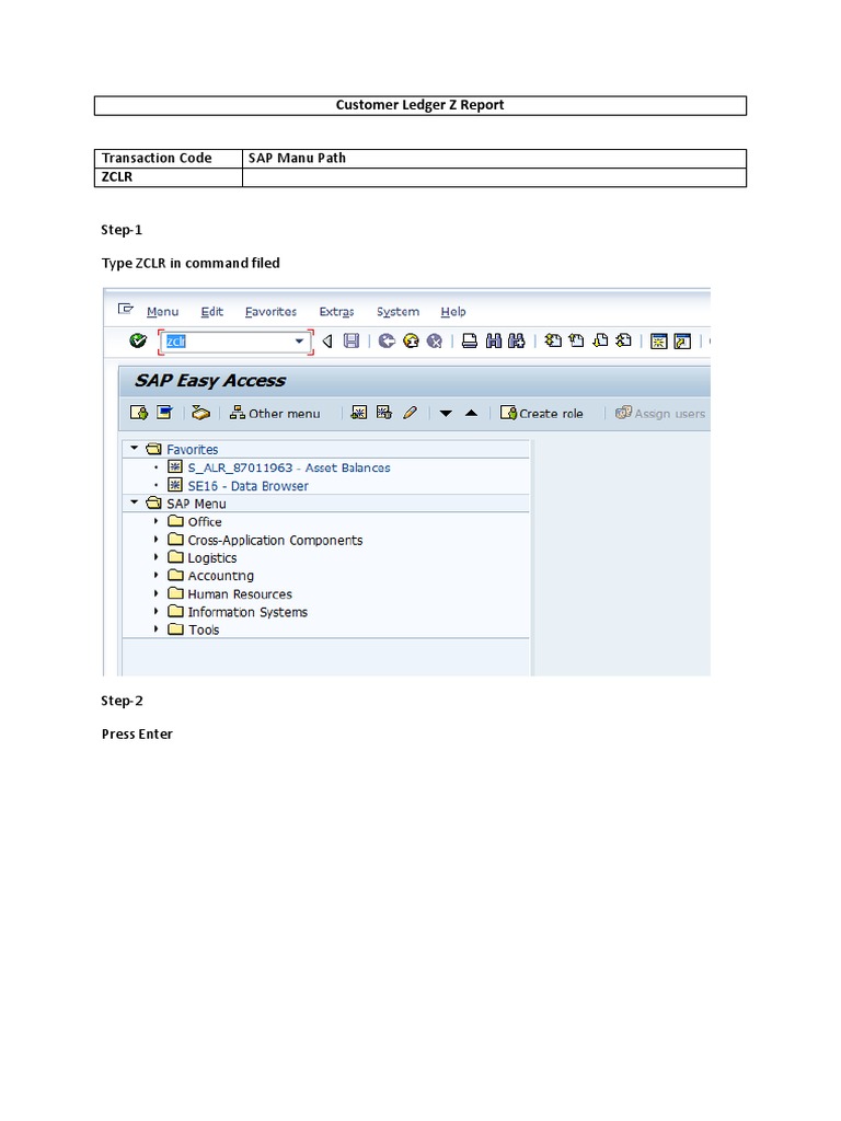 Transaction Code SAP Manu Path: Customer Ledger Z Report | PDF