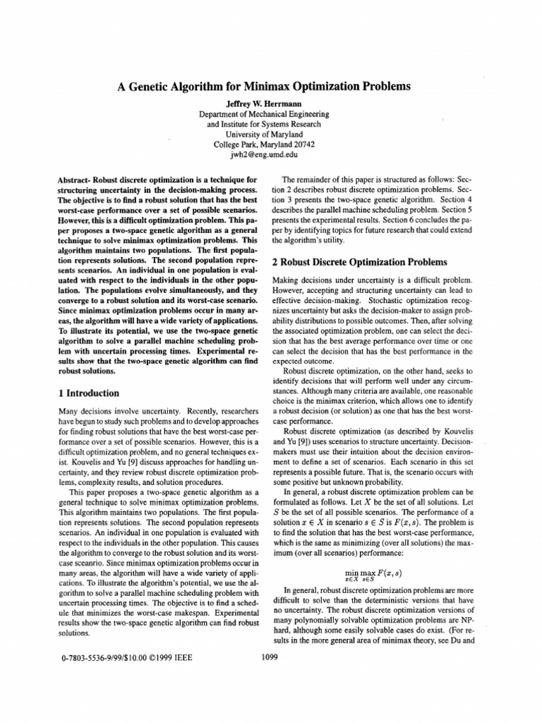 A Genetic Algorithm For Minimax Optimization Problems | PDF | Genetic ...