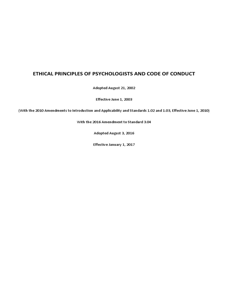 Ethical Principles of Psychologists and Code of Conduct 2017 | PDF ...
