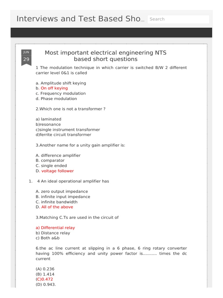 Most Important NTS Electrical Engineering Test and Interviews Short ...