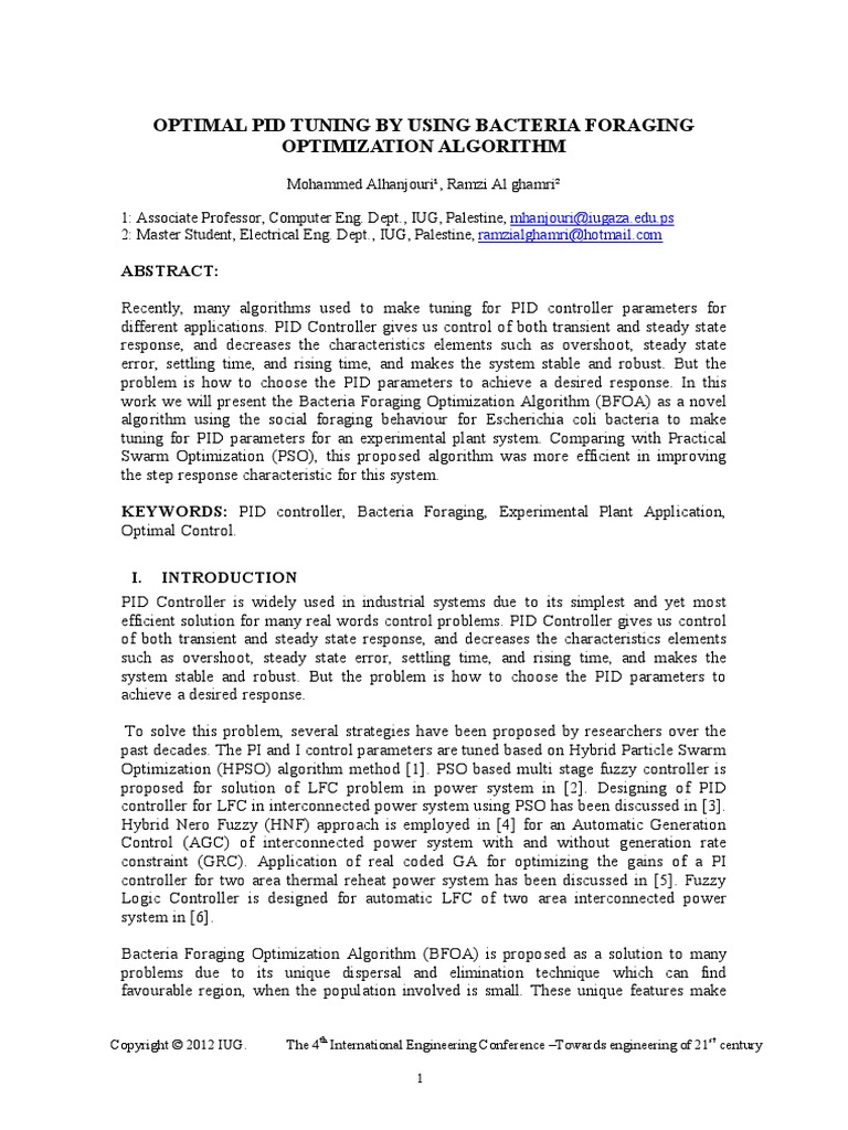 Optimal Pid Tuning by Using Bacteria Foraging Optimization Algorithm ...