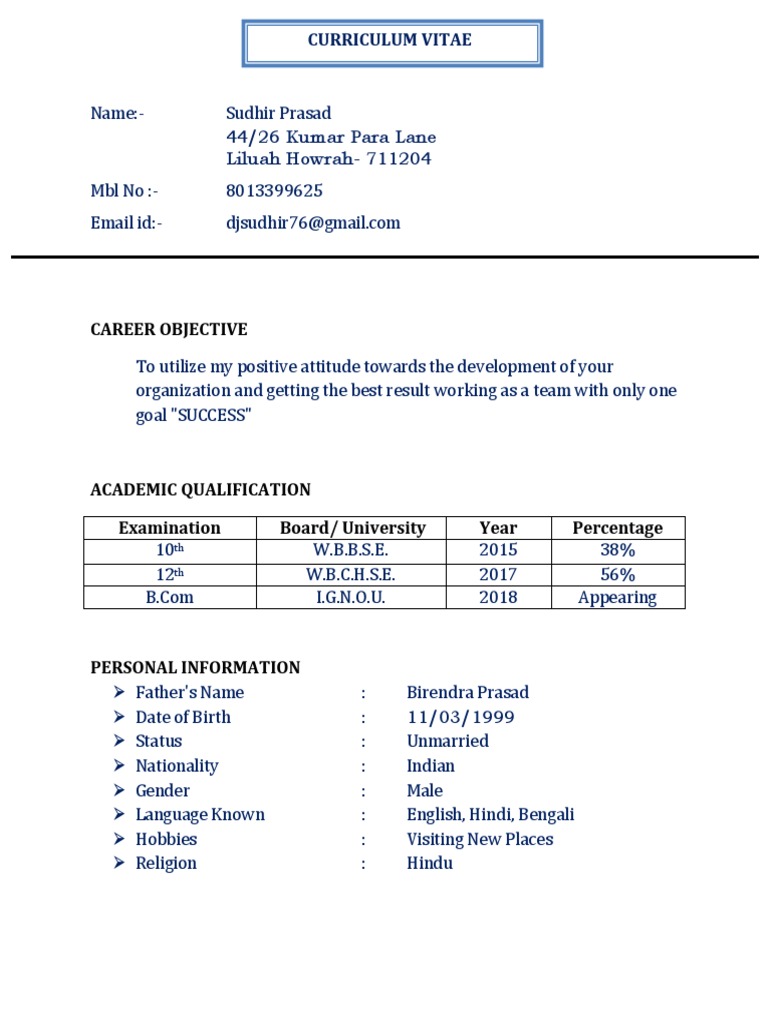 Career Objective: Curriculum Vitae | PDF