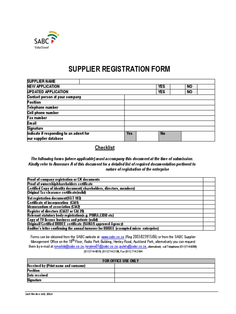 Supplier Registration Form Checklist Pdf Economies Government