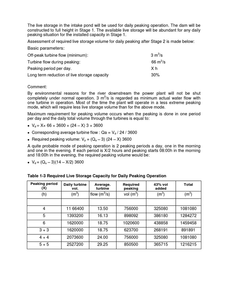 Basic Parameters:: Table 1-3 Required Live Storage Capacity For Daily ...