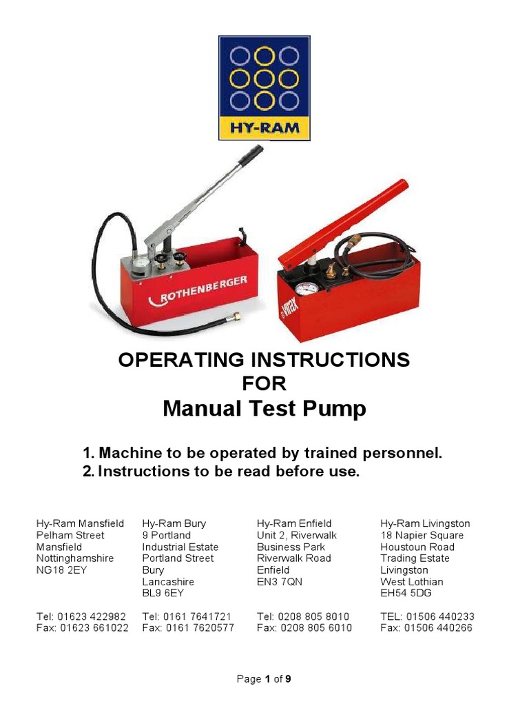 Test Pump Manual Test Pumps | PDF | Pump | Valve